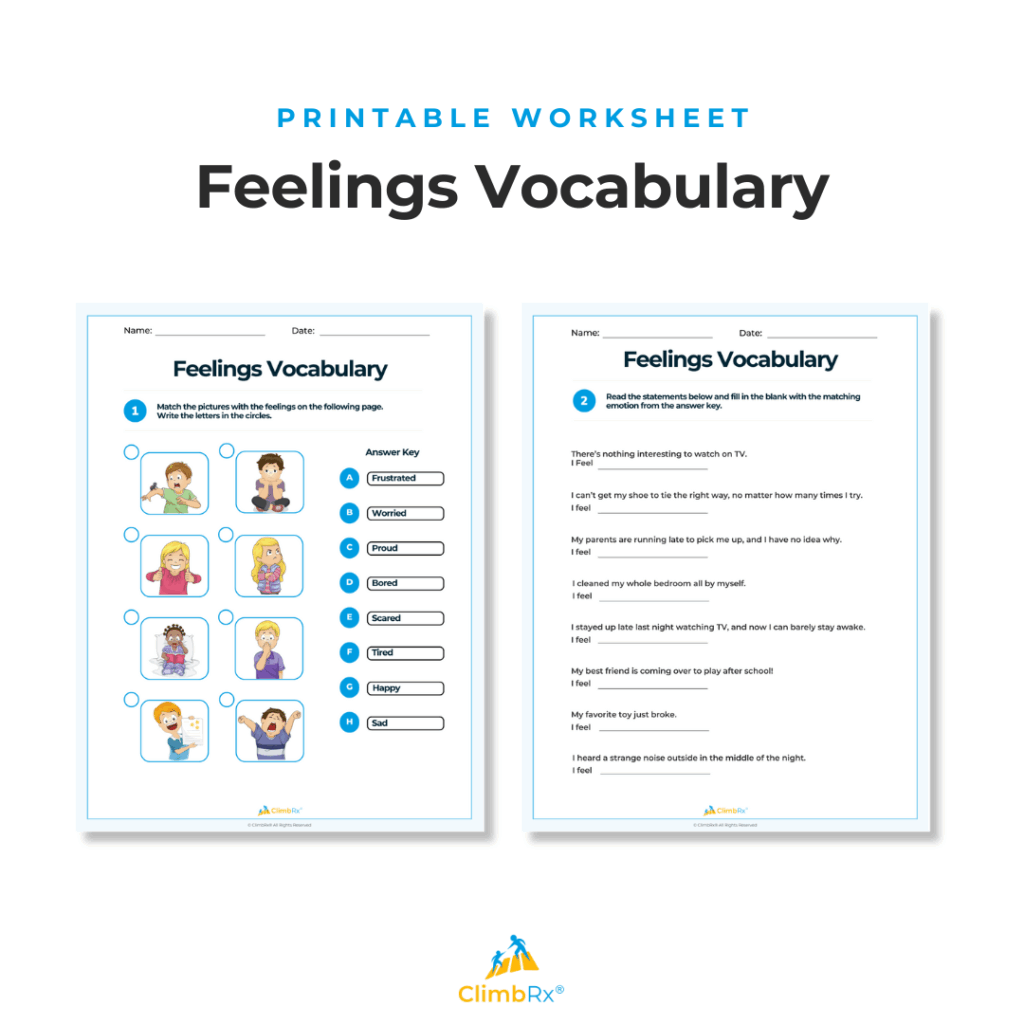 Feelings Vocabulary Worksheet - ClimbRx®